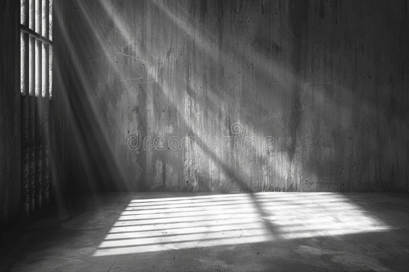 Abstract Shadow of Prison Bars on a Concrete Wall Background, in a Grey ...