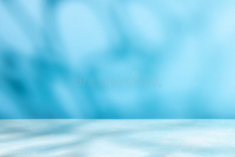 Abstract Shadow on Table Top and Blue Wall Background. Blurred Backdrop ...