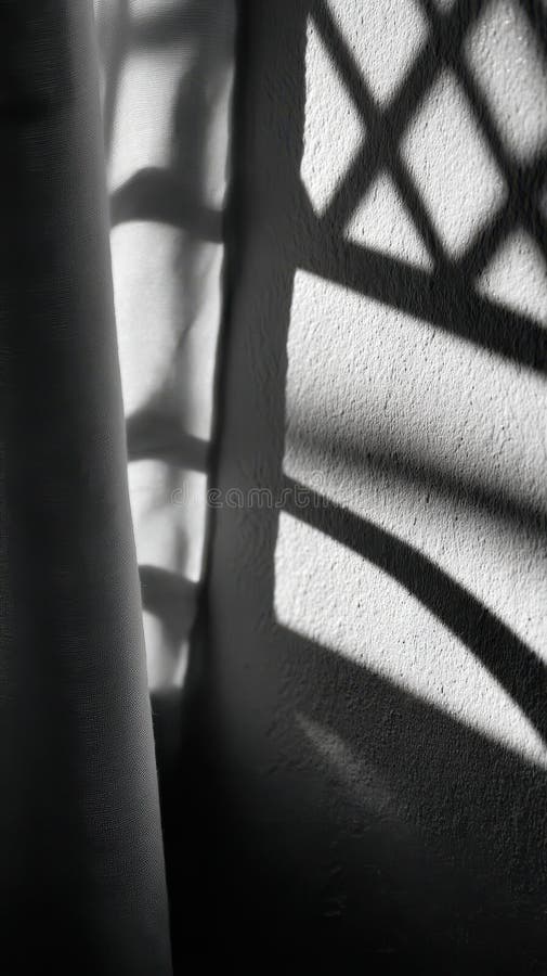 Abstract Shadows from Window on Wall with Curtain, Black and White ...