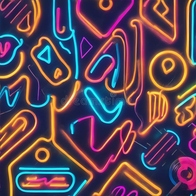 Abstract Shape Doodle Pattern Neon Light Background Stock Illustration ...