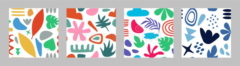 Abstract Shape Patterns, Tropical Leaves and Doodle Forms. Modern Flat ...