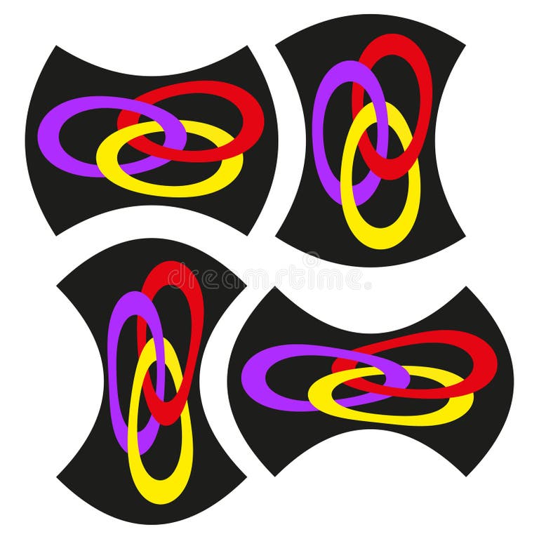 Abstract Shape Set. Intertwined Rings Collection. Colorful Curved Forms ...