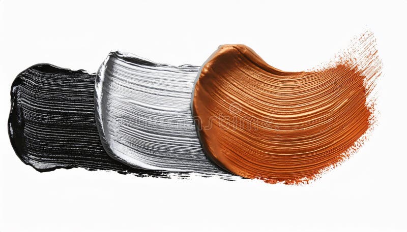 Three Metallic Black, Silver, and Bronze Paint Smears Forming Abstract ...