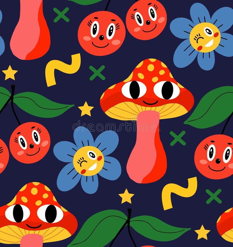 Abstract Shapes, Funny Comic Doodles Seamless Pattern. Trendy Modern ...