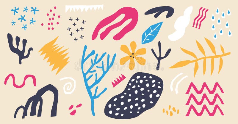 Abstract Shapes and Hand Drawn Happy Nature Art Object Vector ...