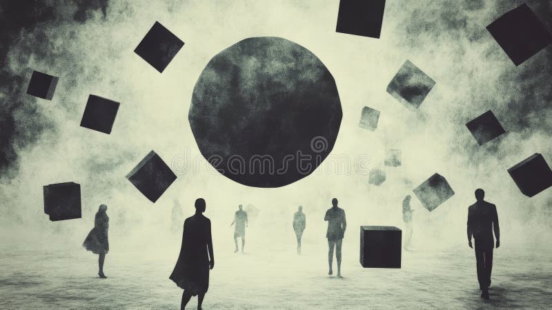 Abstract Shapes Integrated into a Concrete Geometric Framework Stock ...