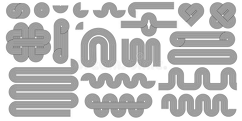 Abstract Shapes with Line Pattern. Vector Retro Arch and Geometric ...