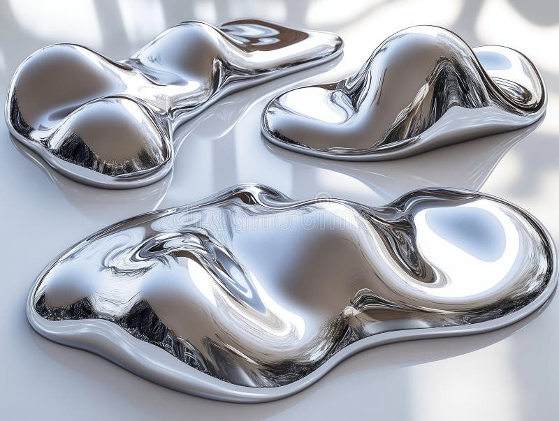 Abstract Shapes of Liquid Metal. Melted Chrome Forms Unique Shapes on ...