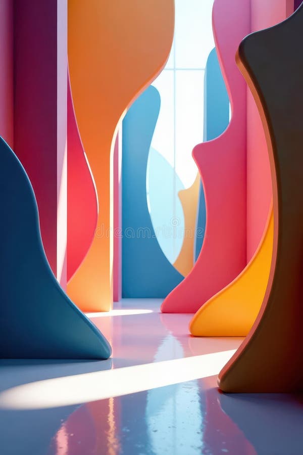 Abstract Shapes of Moving Forms in a Bright Atrium , Art, Gallery ...