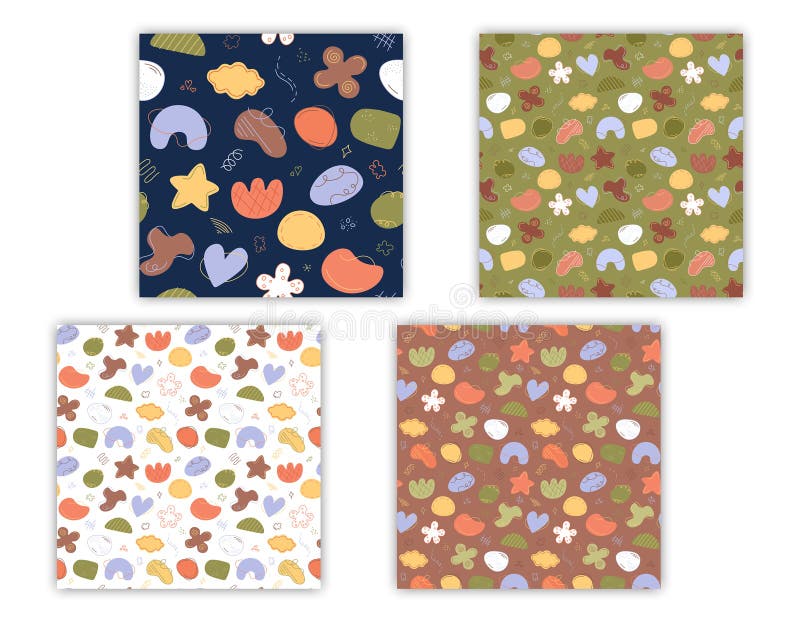 Abstract Shapes Patterns Set Vector Seamless Backgrounds With Hand Drawn Elements Stock Vector