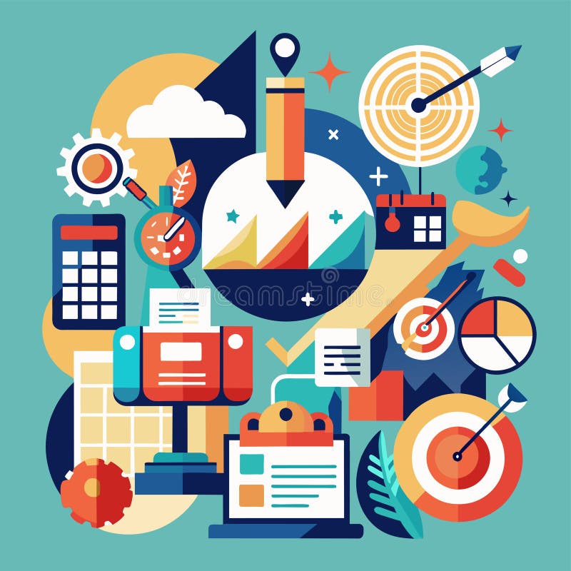 Abstract Shapes Representing Data, Charts, and Technology Tools Depict ...