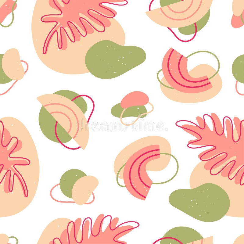 Abstract Shapes Seamless Pattern with Geometric Forms Line Art and ...