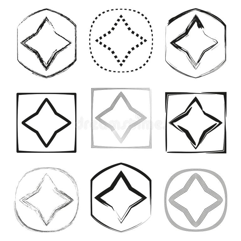 Abstract Shapes Vector. Grunge Square Elements. Distorted Outline Forms ...