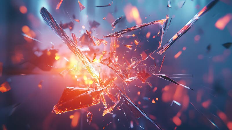 Abstract Shattered Glass Explosion with Red and Blue Lights on a ...
