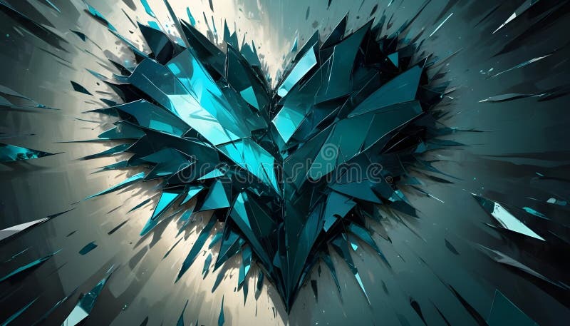 Abstract Shattered Heart Made of Turquoise Crystal Shards Exploding ...