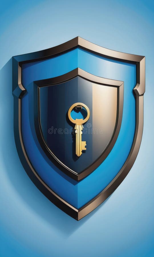 Abstract Shield with Key Inside on Blue Background Stock Illustration ...