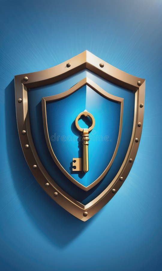 Abstract Shield with Key Inside on Blue Background Stock Illustration ...