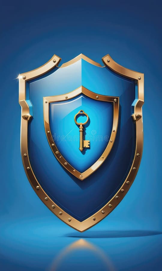 Abstract Shield with Key Inside on Blue Background Stock Illustration ...