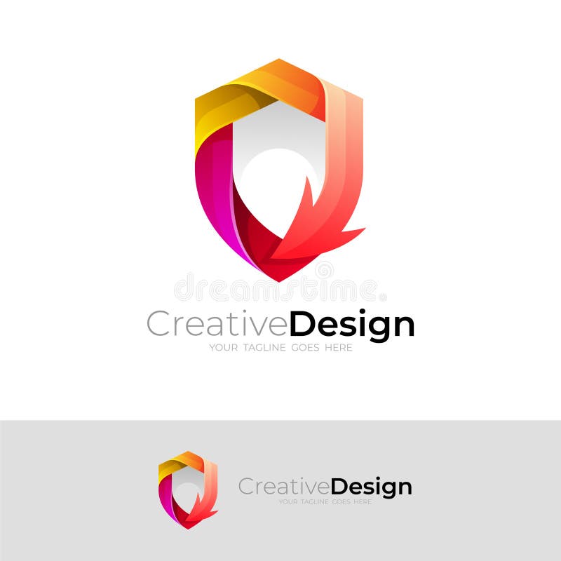 Abstract Shield Logo and Arrow Design Combination, Red Color Stock ...