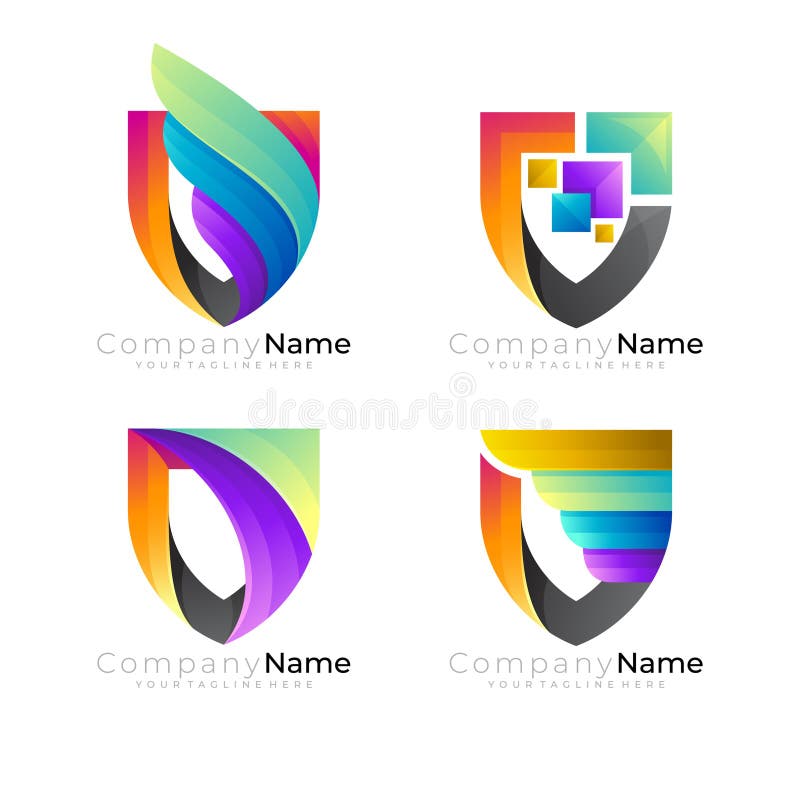 Abstract Shield Logo and Colorful Design Template, Security Icons Stock ...