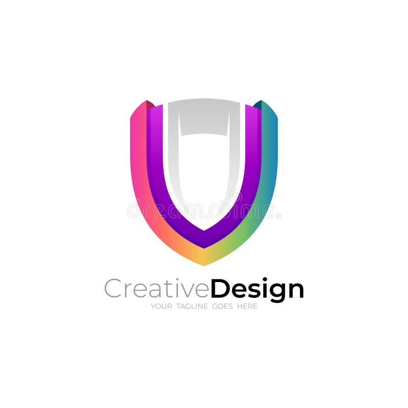 Abstract Shield Logo with 3d Colorful Logos, Security Icon Stock Vector ...