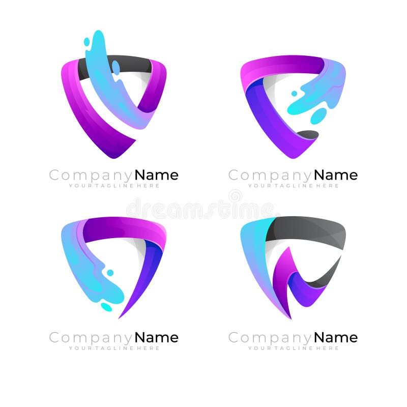 Abstract Shield Logo and 3d Colorful, Water Swoosh Logos Stock Vector ...