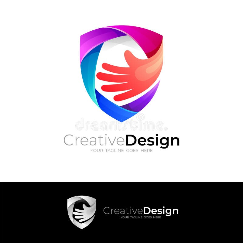 Abstract Shield Logo and Hand Care Design Template Stock Vector ...