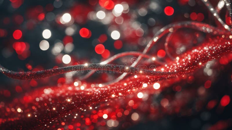 Abstract Shimmering Display of Dark Cables Draped Over a Sparkling Red ...