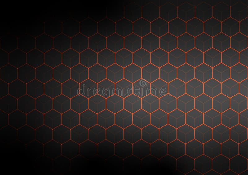 Abstract Shining Orange Hexagons Mesh in Black Background Stock Vector ...