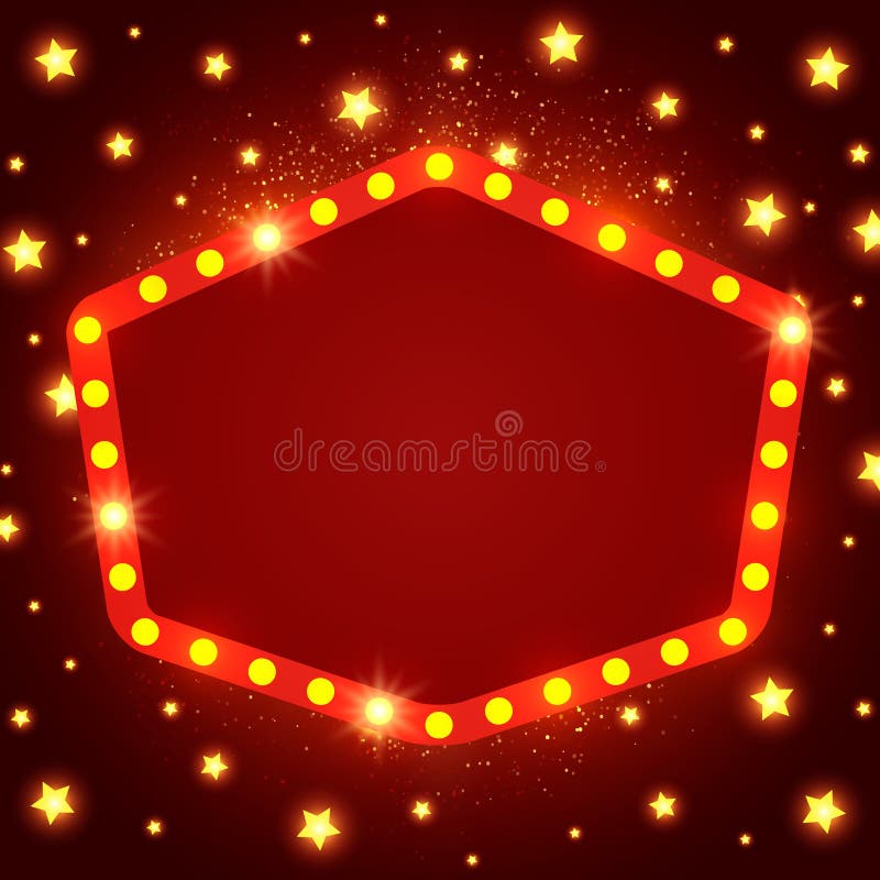 Shining Retro Light Banner on Red Background Stock Illustration ...