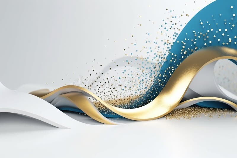 Gold Blue White Abstract Wave Acrylic Cream Texture Streamlined Shape ...