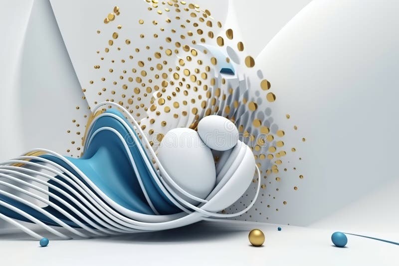 Gold Blue White Abstract Wave Acrylic Texture Streamlined Shape Made ...