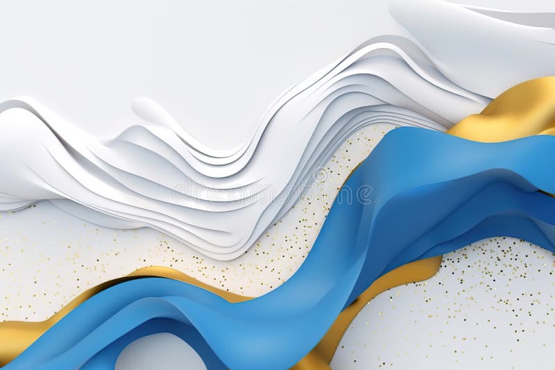 Gold Blue White Abstract Wave Acrylic Texture Streamlined Shape Made ...