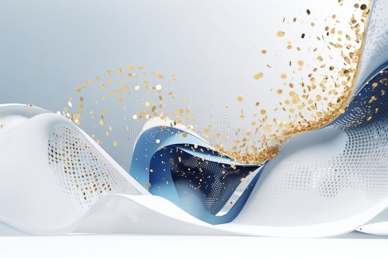 Gold Blue White Abstract Wave Acrylic Texture Streamlined Shape Made ...