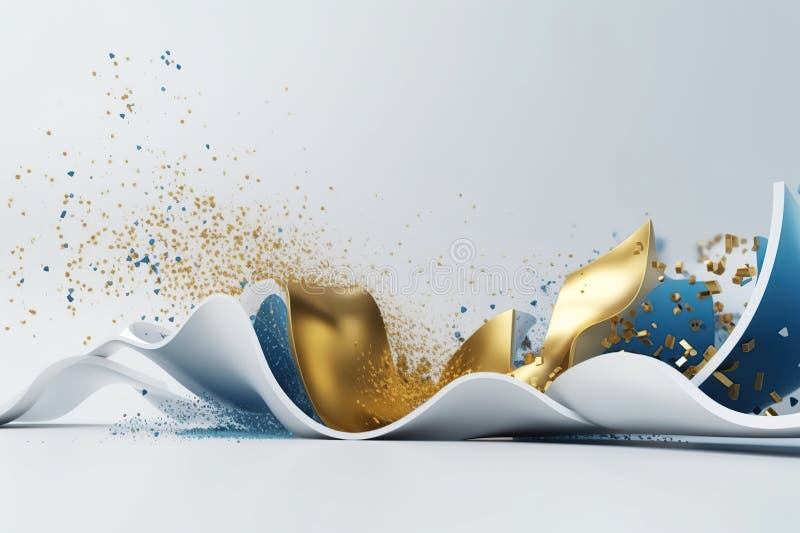 Gold Blue White Abstract Wave Acrylic Texture Streamlined Shape Made ...