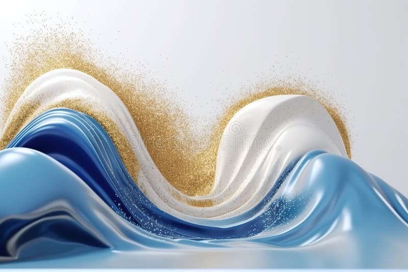 Gold Blue White Abstract Wave Acrylic Texture Streamlined Shape Made ...