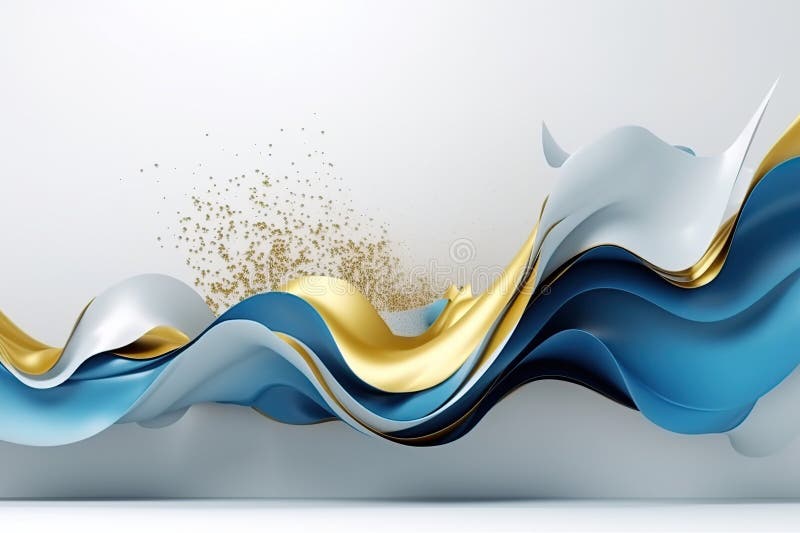 Gold Blue White Abstract Wave Acrylic Cream Texture Streamlined Shape ...