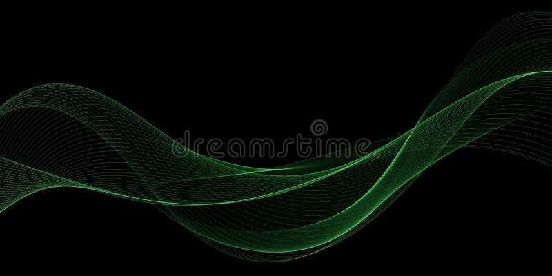 Abstract Shiny Color Green Wave Design Element on Dark Background ...