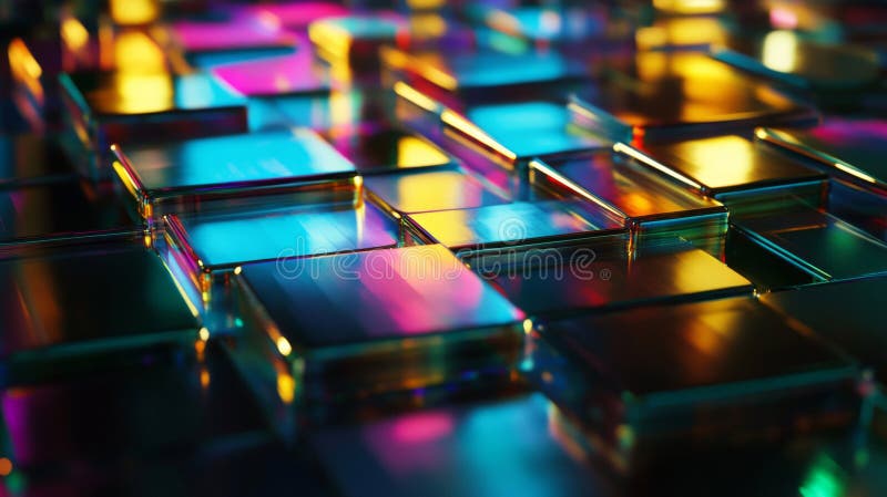 Abstract Shiny Glass Blocks with Rainbow Reflections Stock Illustration ...