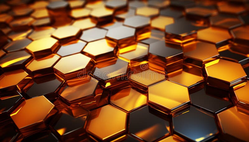 Abstract Shiny Gold Geometric Shape Reflecting Bright Yellow Backdrop ...