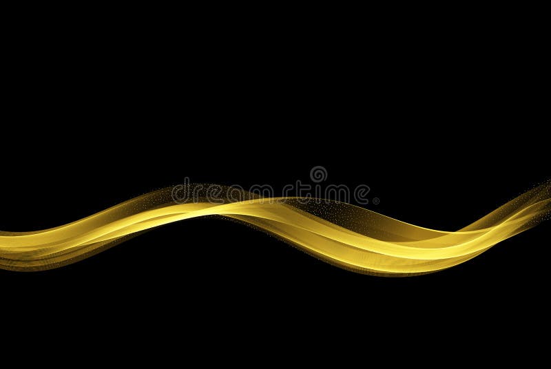 Abstract Shiny Golden Wave Design Element on Black Background. Golden ...