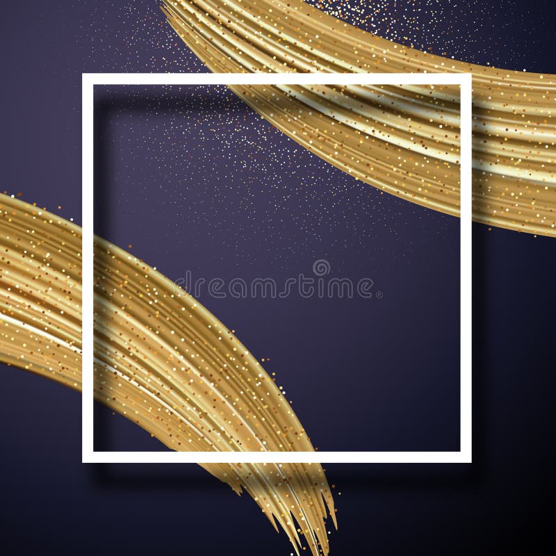 Abstract Shiny Poster with White Square Frame and Golden Brush S Stock ...