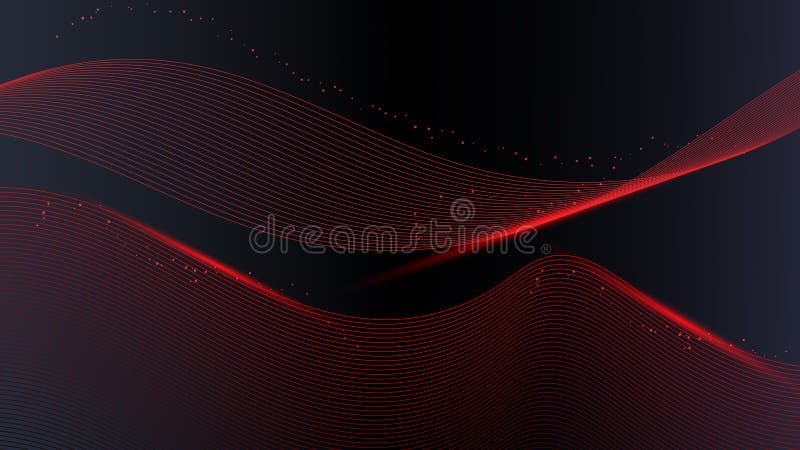Abstract Shiny Red Wave Lines Elements with Glowing Light on Black ...