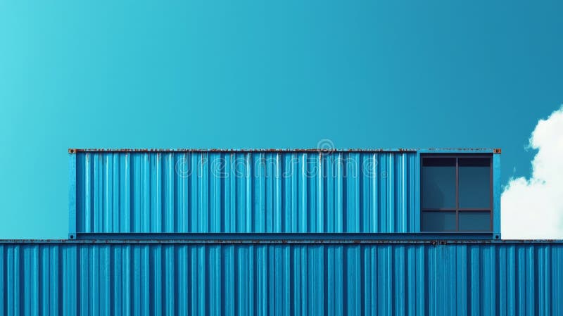 Abstract Blue Shipping Containers Against a Bright Blue Sky Stock ...