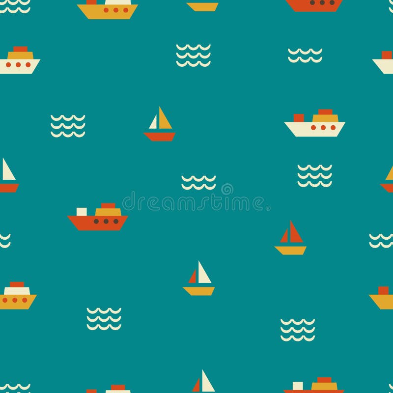 Abstract Ships and Sea in Flat Design Vector Seamless Pattern Stock ...