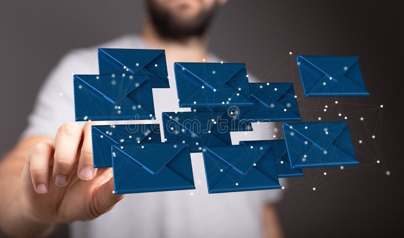 Abstract Shot of a Man S Hand Touching 3D Rendered Digital Email and ...