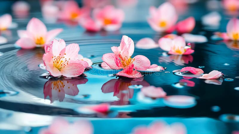 An Abstract Shot of Petals Floating in a Spring Puddle after the Rain ...