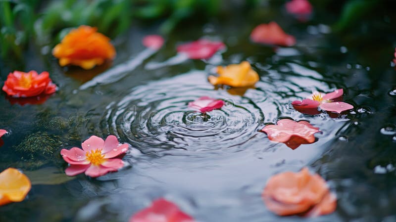 An Abstract Shot of Petals Floating in a Spring Puddle after the Rain ...