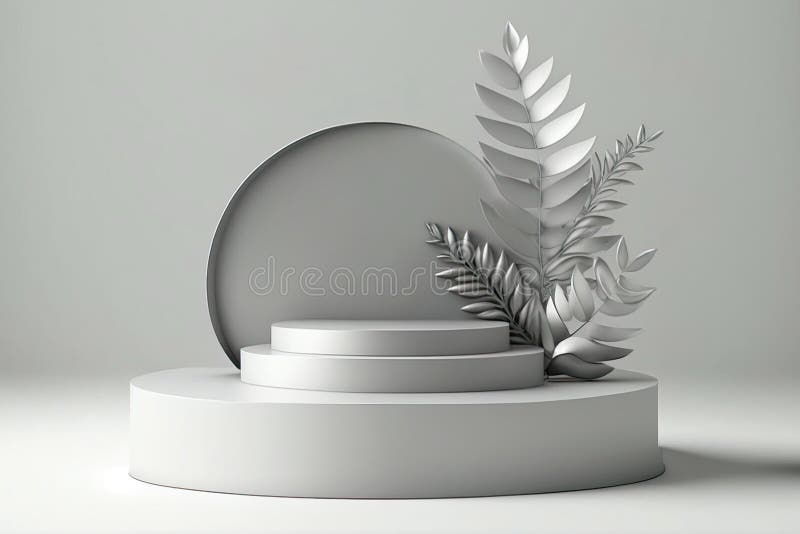 Abstract Showcase Mockup of Round Platform and Cylinders on Gray ...