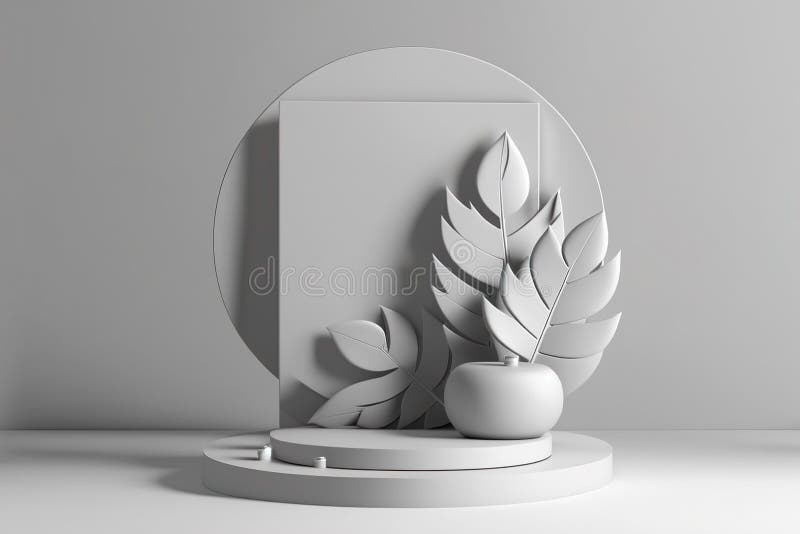 Abstract Showcase Mockup of Round Platform and Cylinders on Gray ...